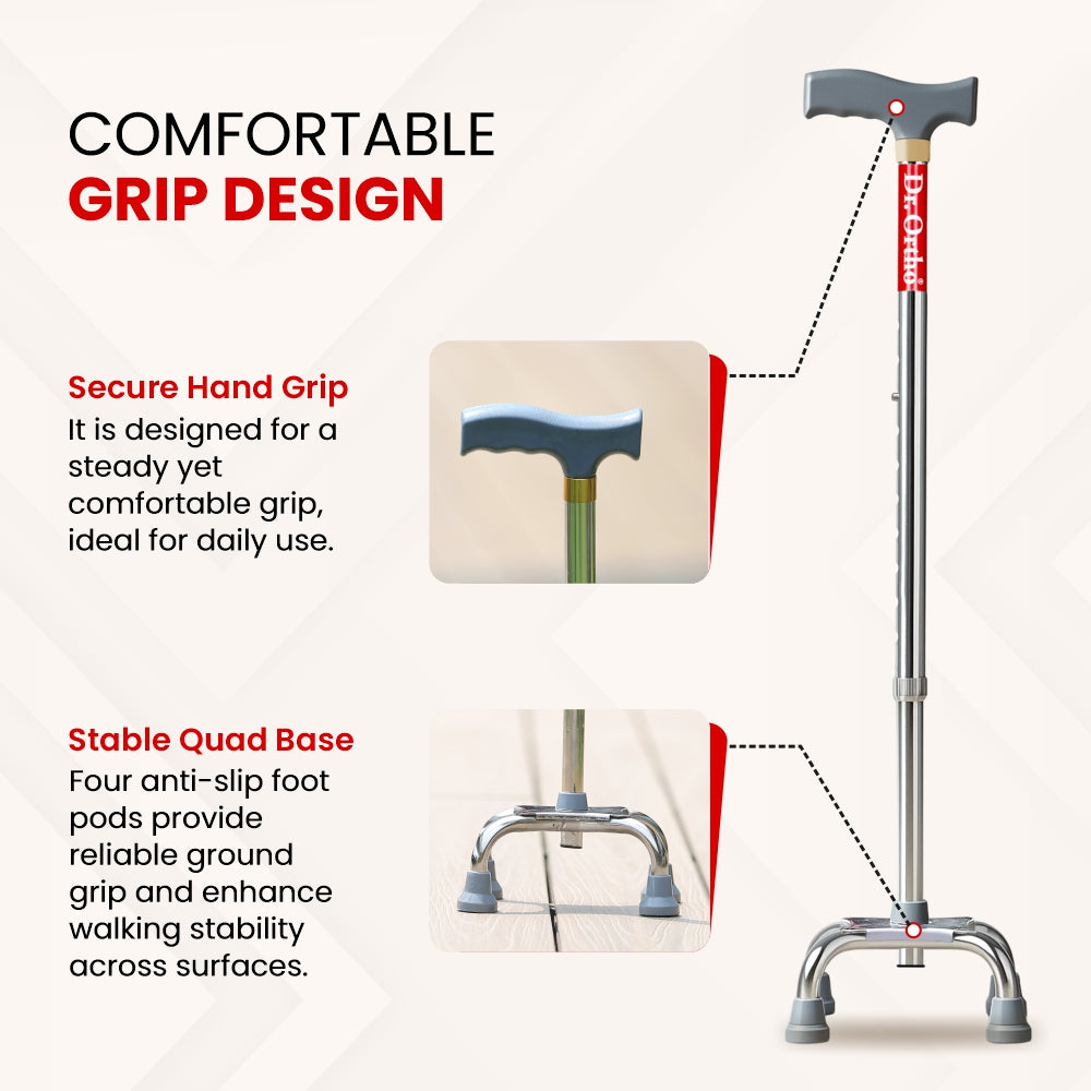 Premium Quadripod Walking Stick – Height‑Adjustable Stability Aid – Dr ...